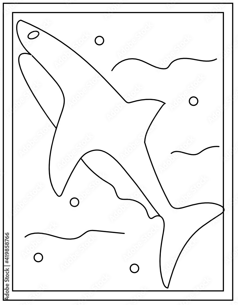 Shark template vector coloring page, aquatic animal Stock Vector ...