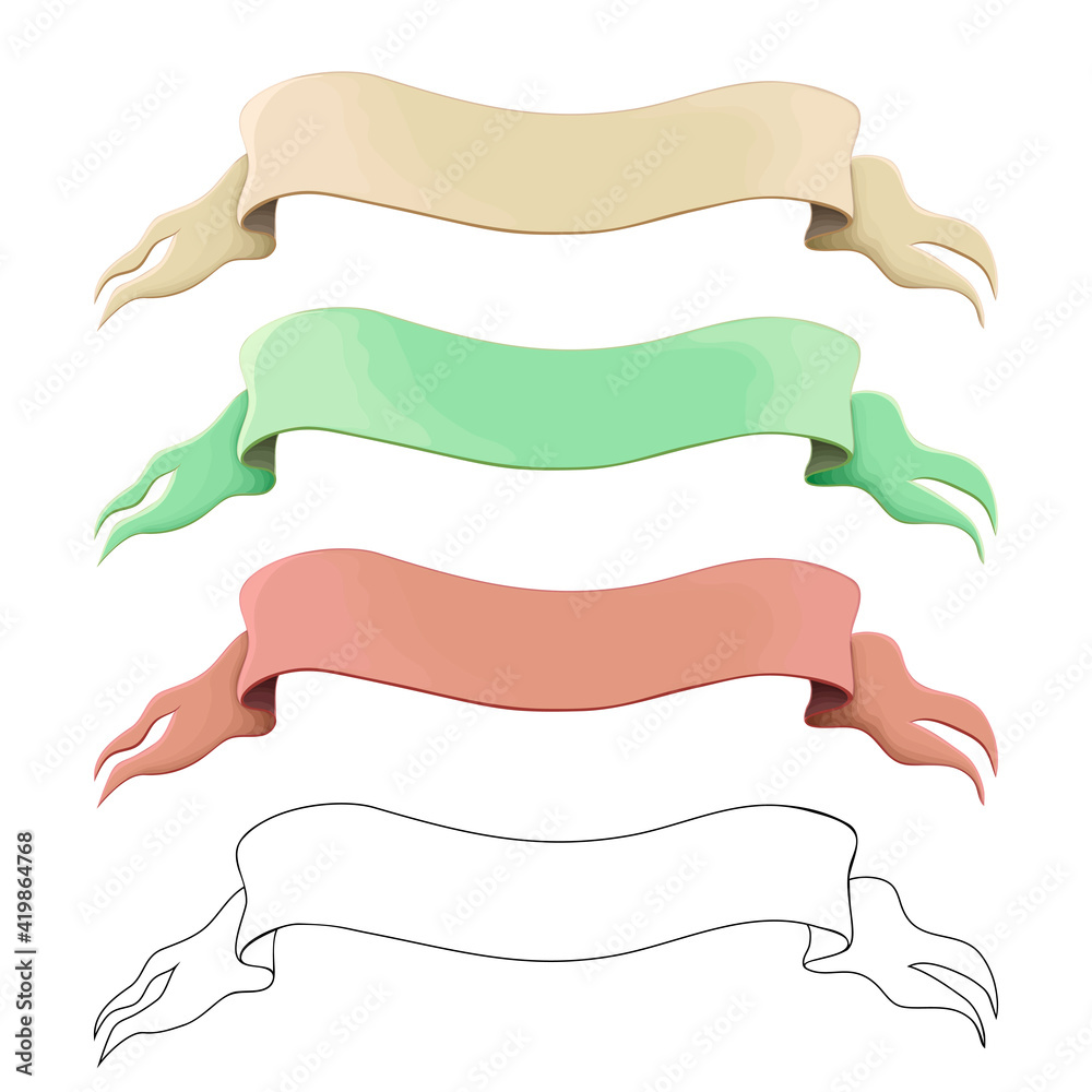 old ribbons or banners set isolated on white. vintage horizontal ...