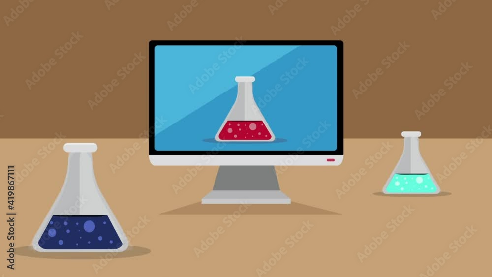 Chemistry Laboratory With Computer Monitor And Erlenmeyer Flask ...