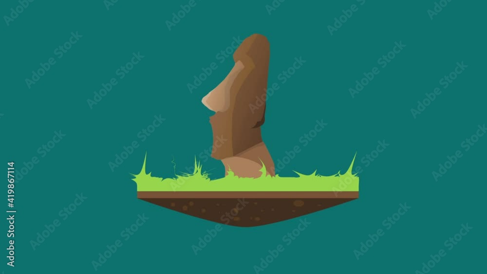 Cartoon Animation Of Moai Statue At Easter Island, Chile. - graphics ...