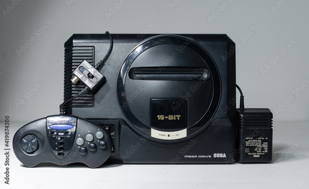 london, uk, 02.03.2021 Sega megadrive 16 bit Console with power adaptor ...