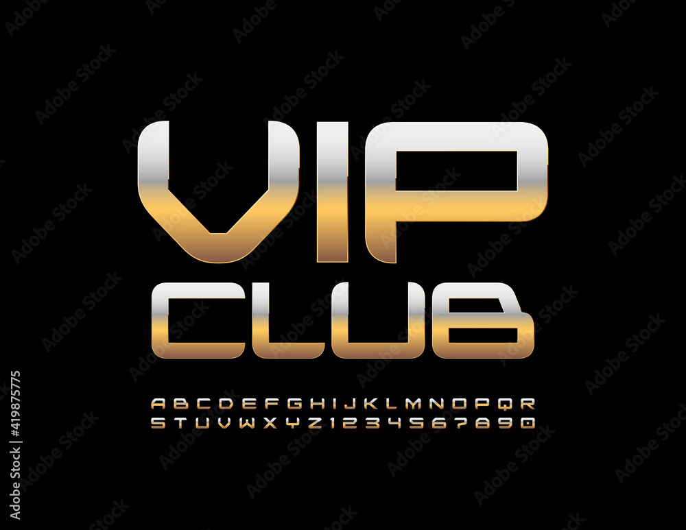 Vector premium sign Vip Club. Chic style Font. Gold Metallic set of ...