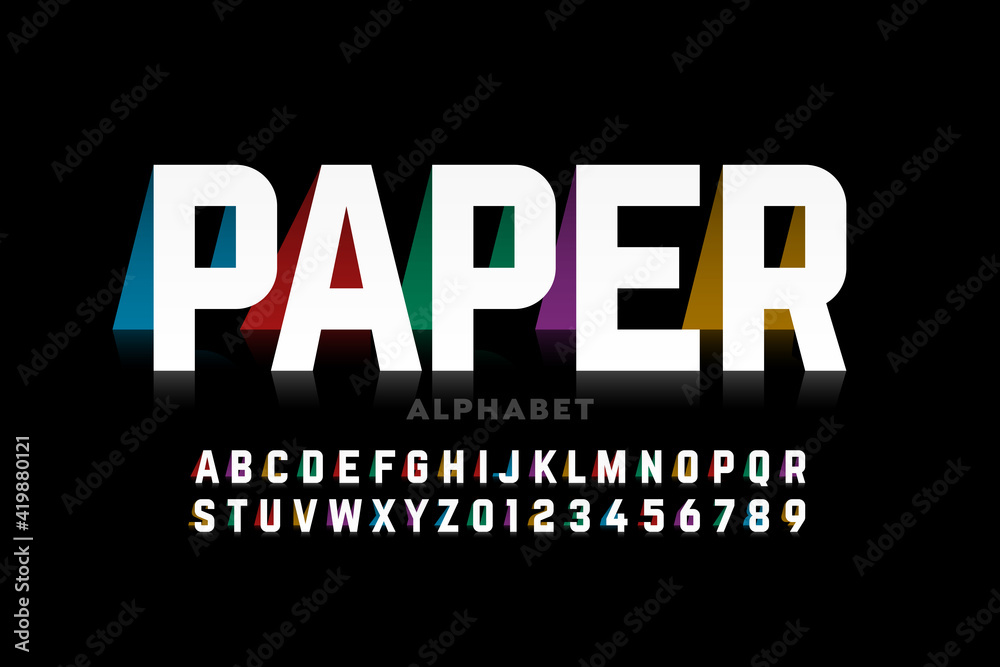 Folded paper style font design, alphabet letters and numbers Stock ...