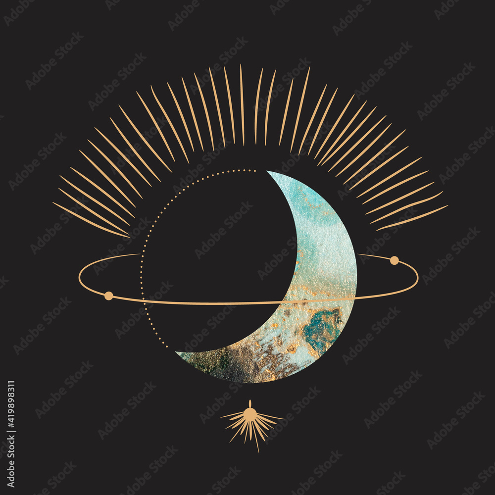 chic golden luxurious retro vintage engraving style. image of the sun ...