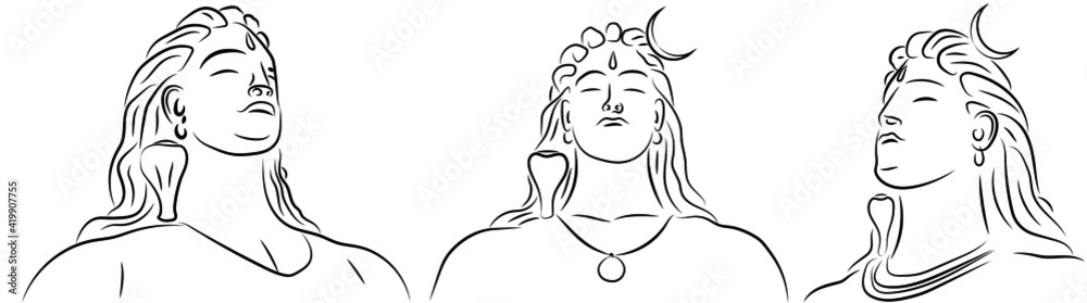 Adiyogi Shiva Statue Konturen Zeichnungen Vektor Grafik Lineart Stock ...