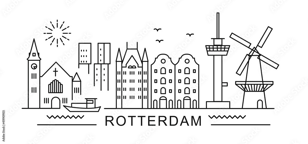 Rotterdam minimal style City Outline Skyline with Typographic. Vector ...