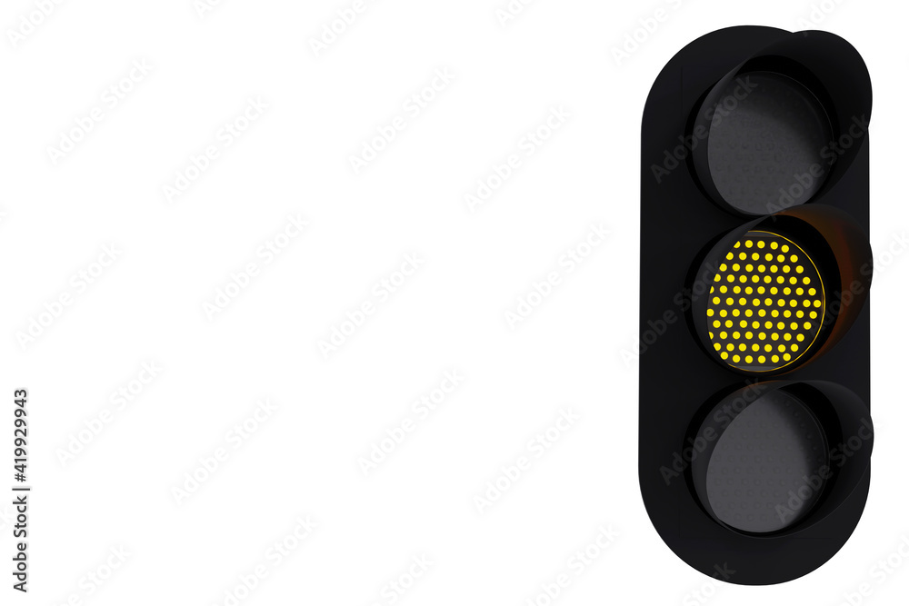 Yellow traffic light. Modern LED traffic light isolated on white ...