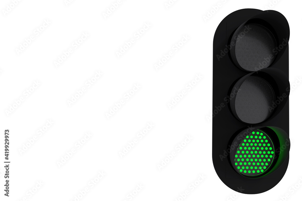 Green traffic light. Modern LED traffic light isolated on white ...
