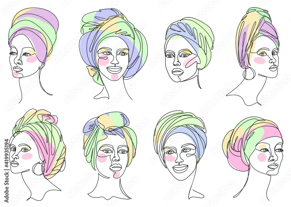 Collection. Silhouettes of the girl's head. Lady in a turban, scarf ...