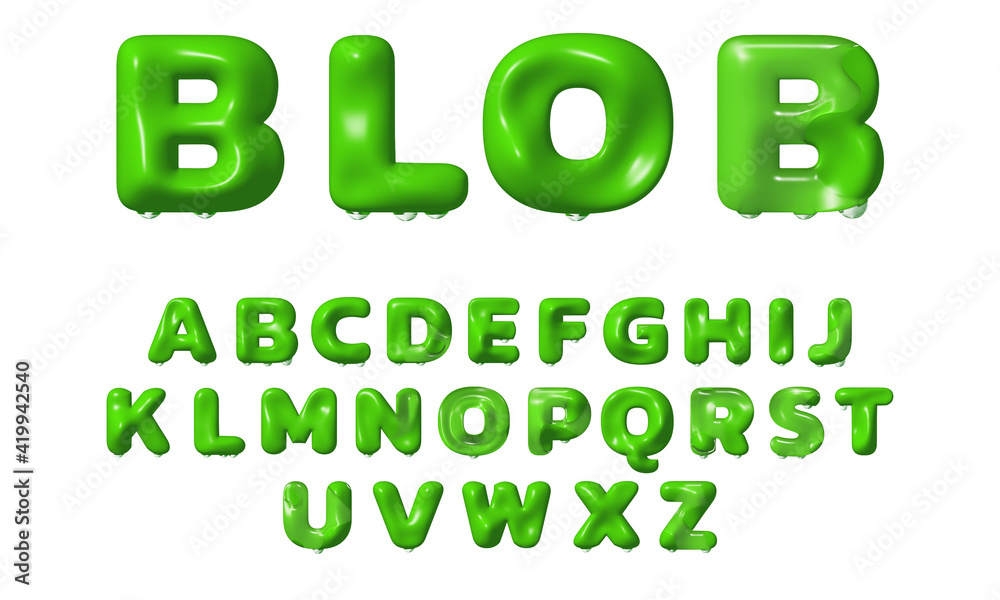 Green slime alphabet with glossy surface and dripping letter effect, 3D ...