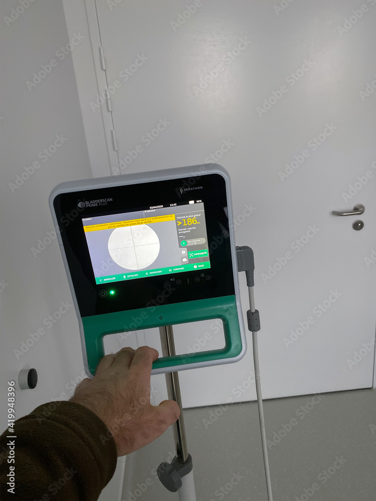 Paris, France - Feb 2, 2020: POV male hand at the new operational ...