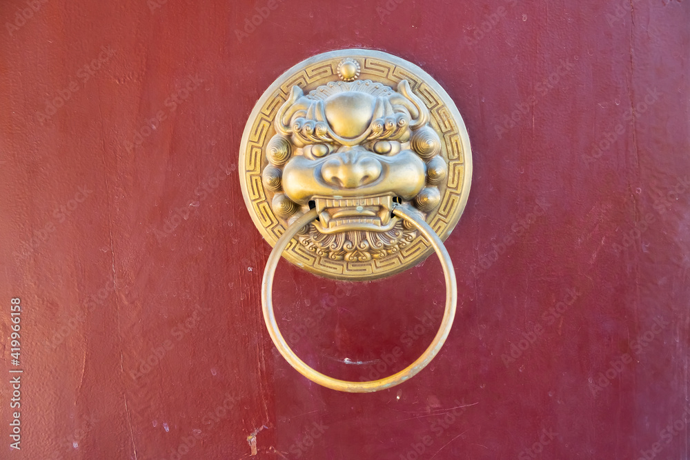 Red wooden china style door with golden dragon named jiaotu Stock Photo ...