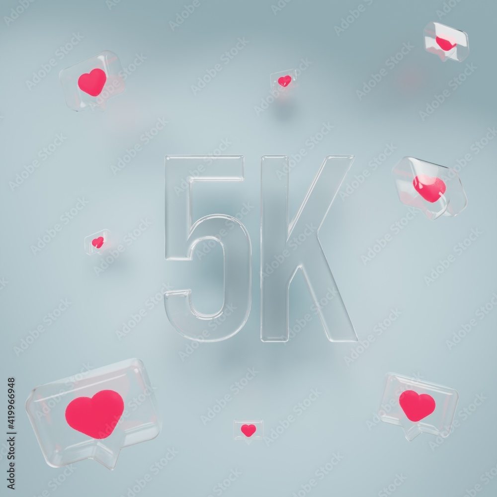 5K Follower Milestone 5K Social media notification icon with heart icon ...