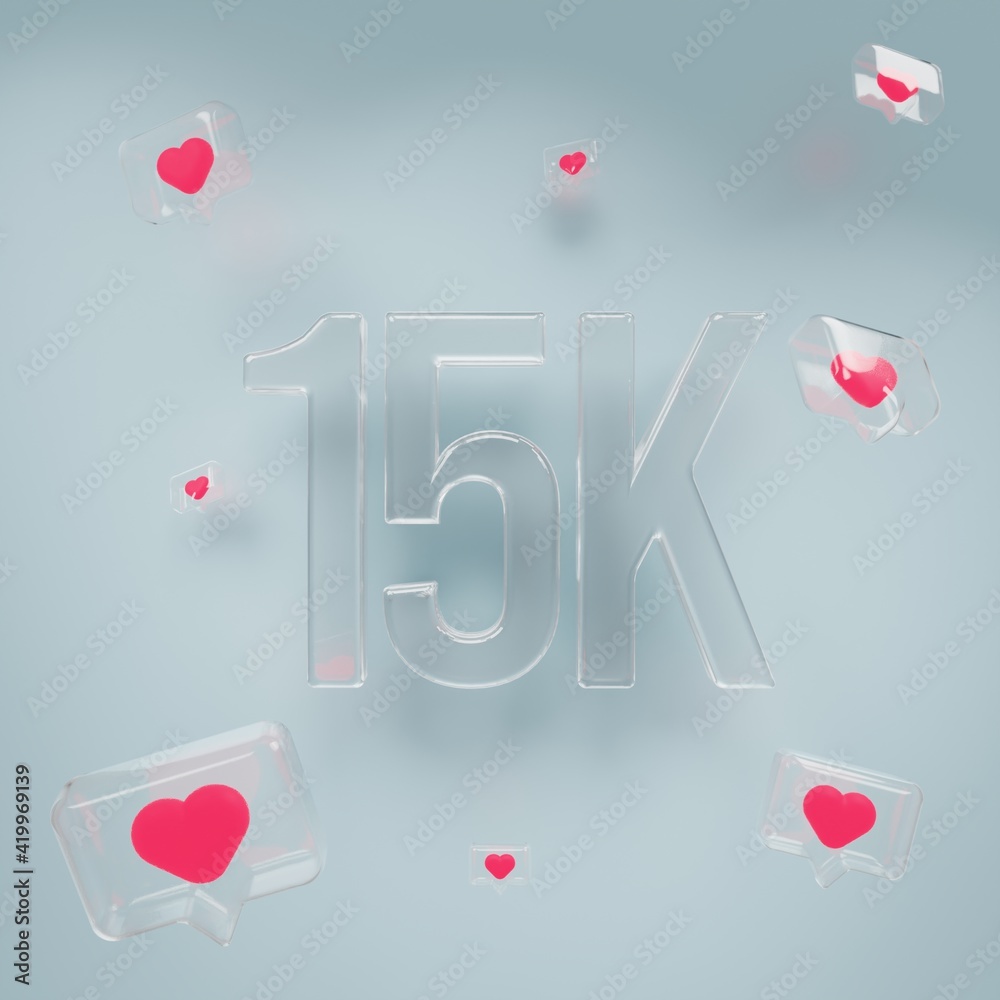 15K Follower Milestone 15K Social media notification icon with heart ...