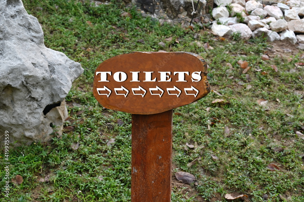 The road signs are made of wood, painted in brown and written in white ...