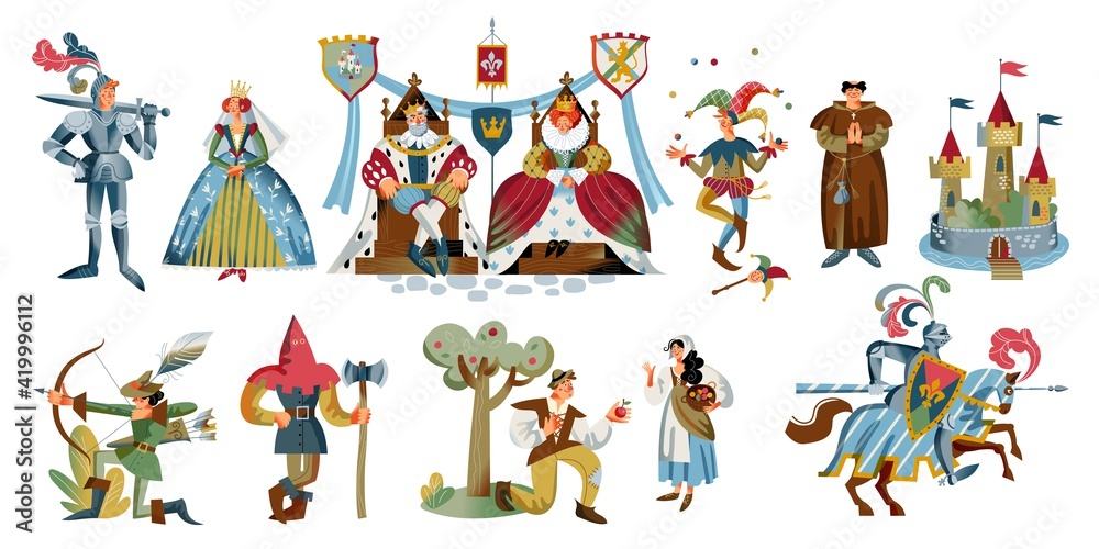 Medieval characters set. People in Middle Ages vector illustration ...