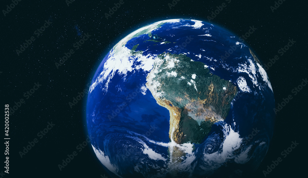 Planet earth globe view from space showing realistic earth surface and ...