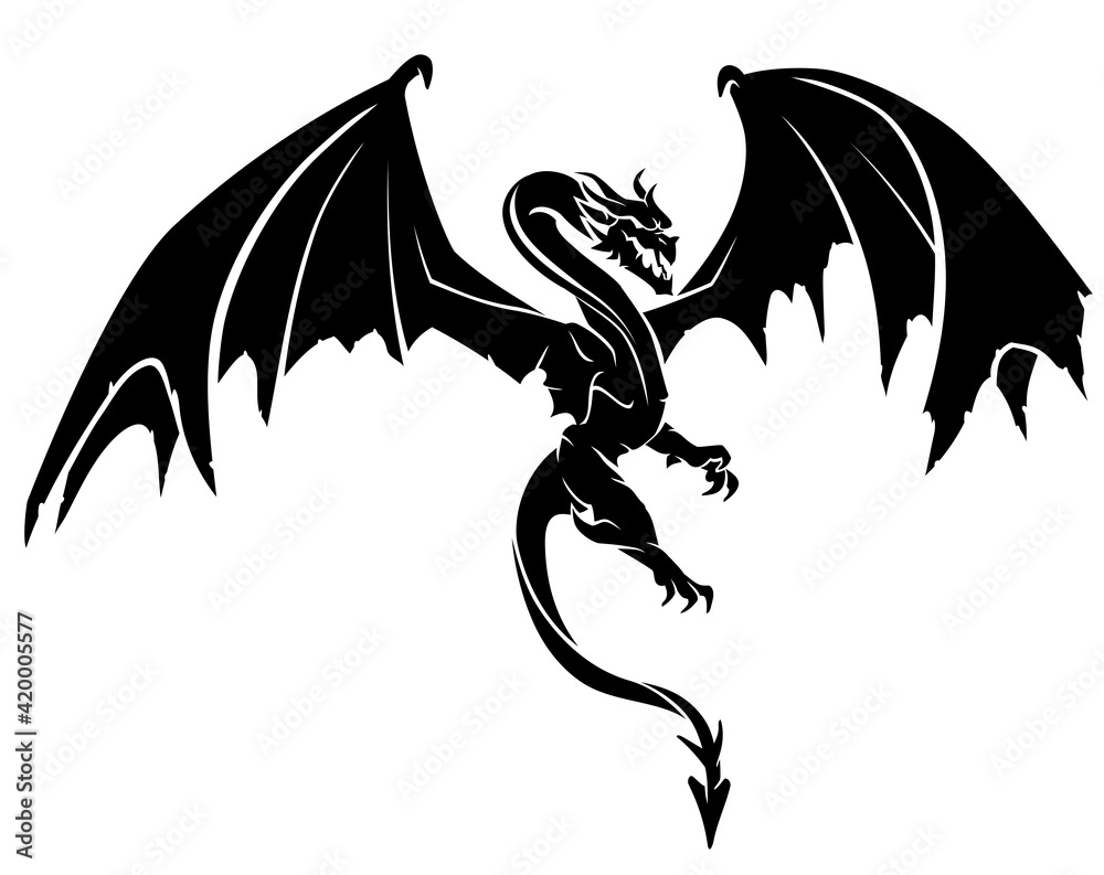 Dragon Flying, Mythical Beast Illustration Stock Vector | Adobe Stock