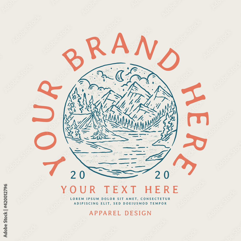 vintage illustration badge design line art outdoor nature Stock Vector ...