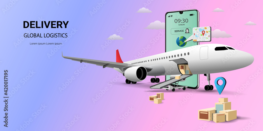 Online delivery by air service on mobile, Global logistic ...