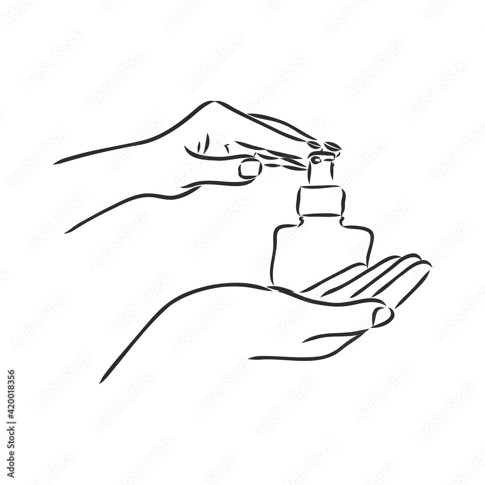 hands using hand sanitizer gel pump dispenser or alcohol to protect ...