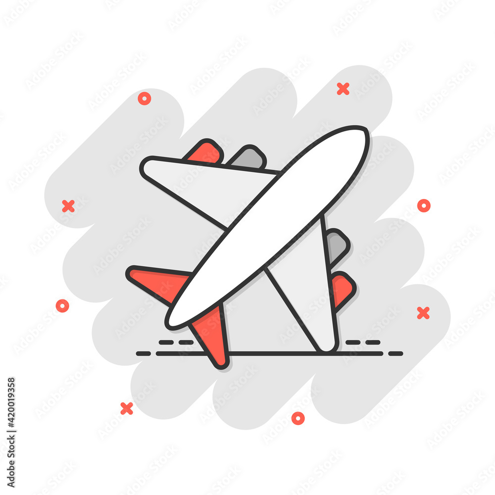 Vector cartoon airplane icon in comic style. Airport plane sign ...