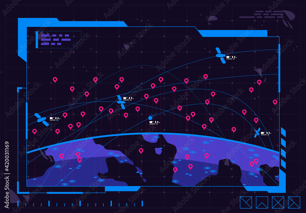 Vector illustration of a flat futuristic design, a map of the globe ...