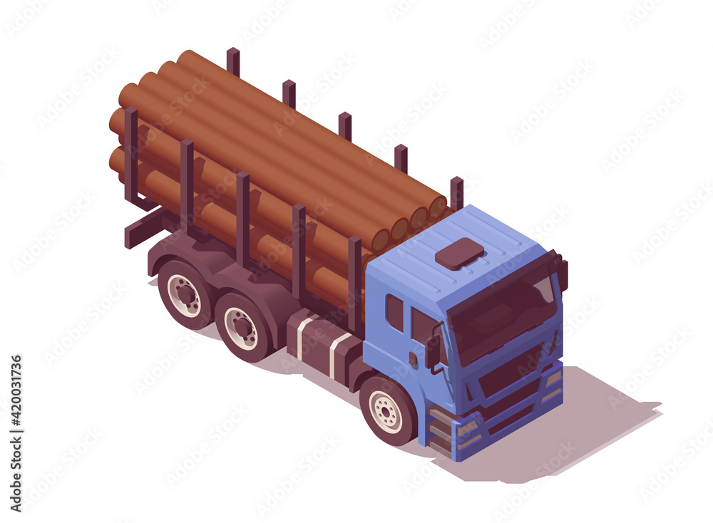 Isometric timber carrier truck. Vector illustration Stock Vector ...