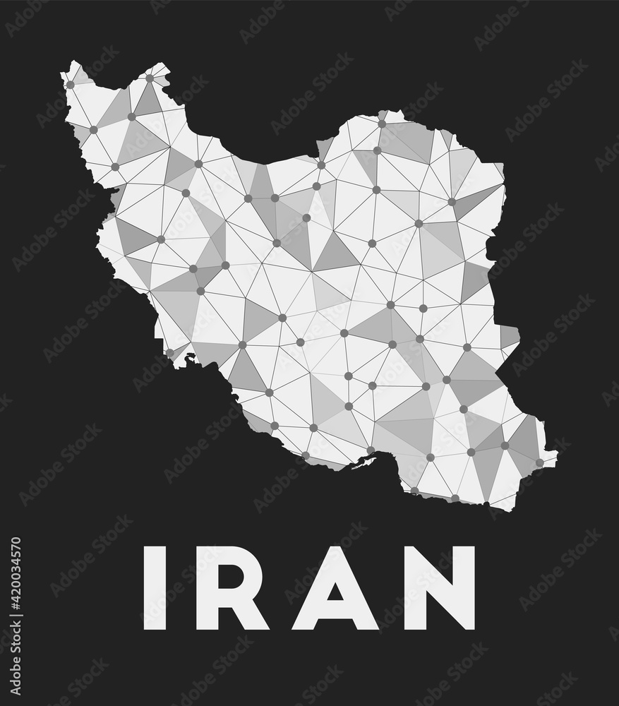 Iran - communication network map of country. Iran trendy geometric ...