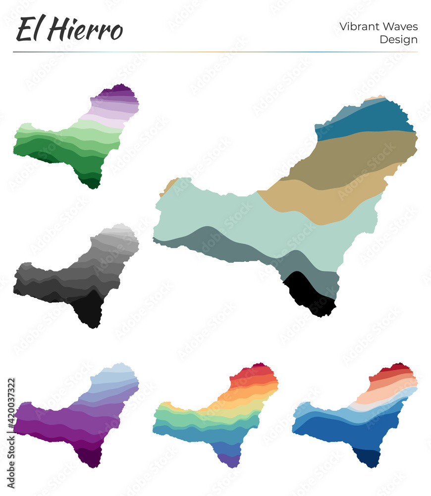 Set of vector maps of El Hierro. Vibrant waves design. Bright map of ...
