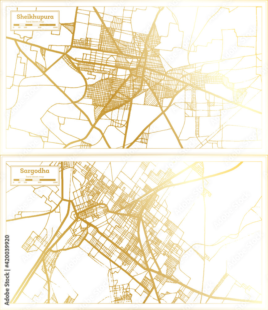 Sargodha and Sheikhupura Pakistan City Map Set. Stock Illustration ...