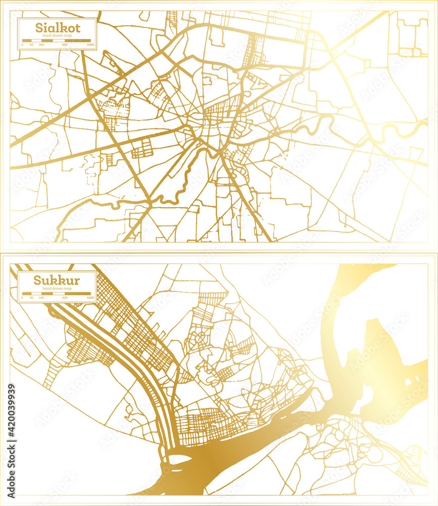 Sukkur and Sialkot Pakistan City Map Set. Stock Illustration | Adobe Stock