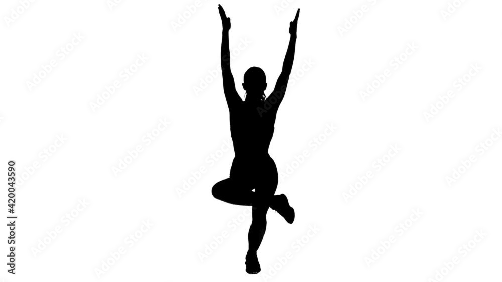 Vidéo Stock Front view silhouette of yoga woman doing single leg squat ...