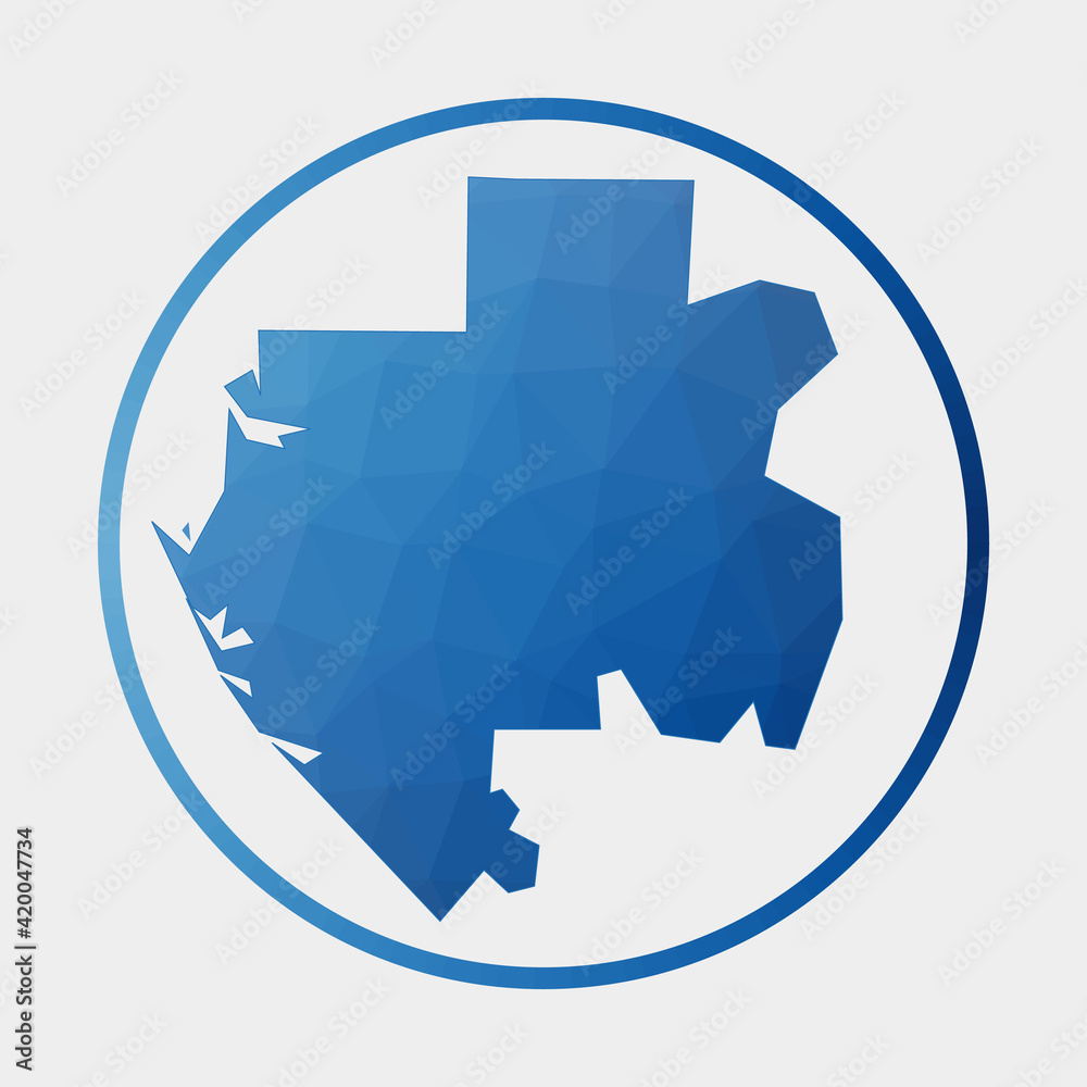 Gabon icon. Polygonal map of the country in gradient ring. Round low ...
