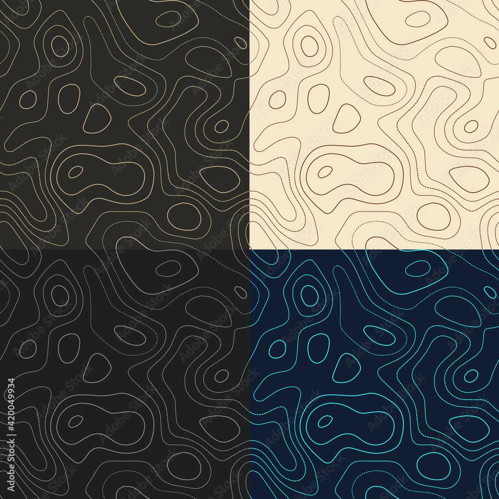 Topography patterns. Seamless elevation map tiles. Astonishing isoline ...