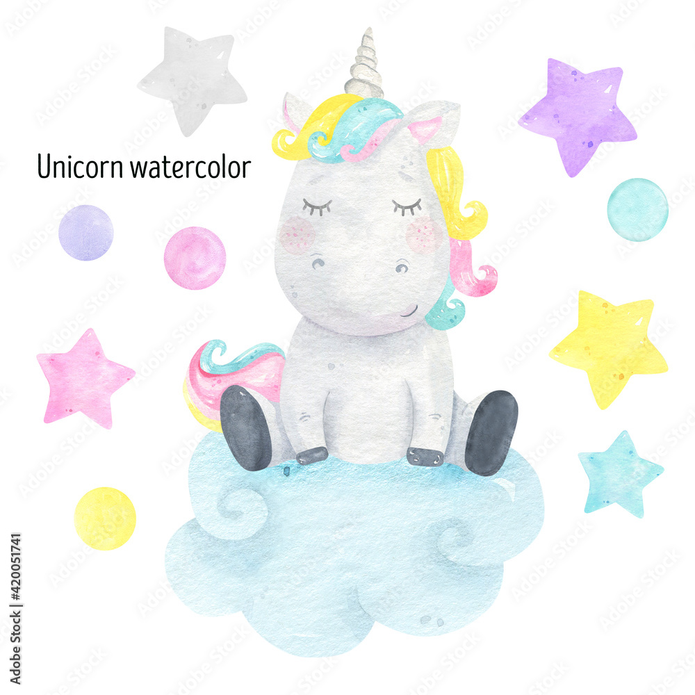 Ilustrace „Watercolor unicorn illustration clipart, Nursery Clipart ...