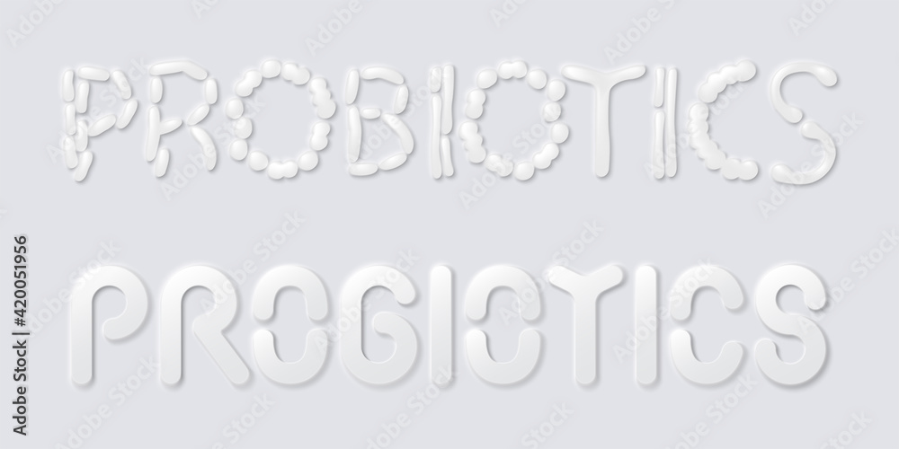 Probiotics inscription composed from letters in neumorphism style ...