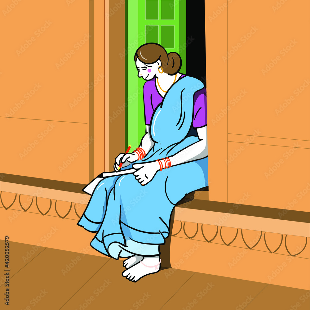 Indian woman is writing with pen on a book, Asian wearing a saree and ...