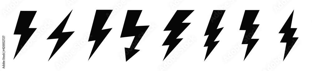 Lightning bolt icon set, Thunderbolt flat style, flash electric symbol ...
