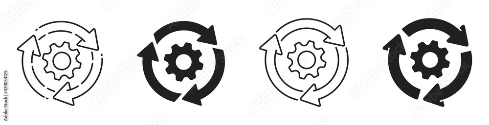 Sync process icon, Gear wheel with arrow line icon, gear rotate ...