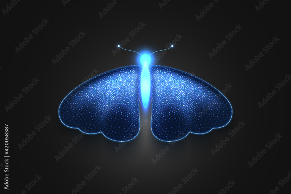Magical blue butterfly, composed from light particles. Vector ...