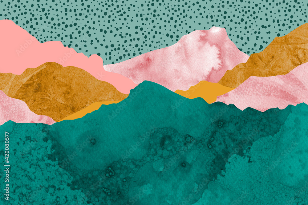 Abstract landscape texture with torn deckled paper edges in earthy ...