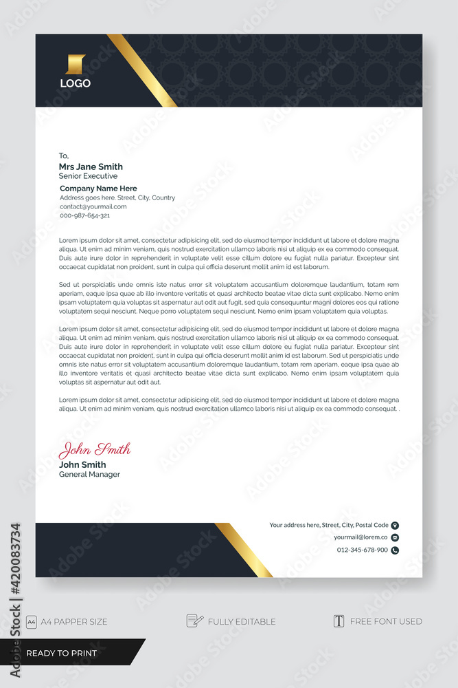 Business letterhead template, modern, professional with simple gold ...