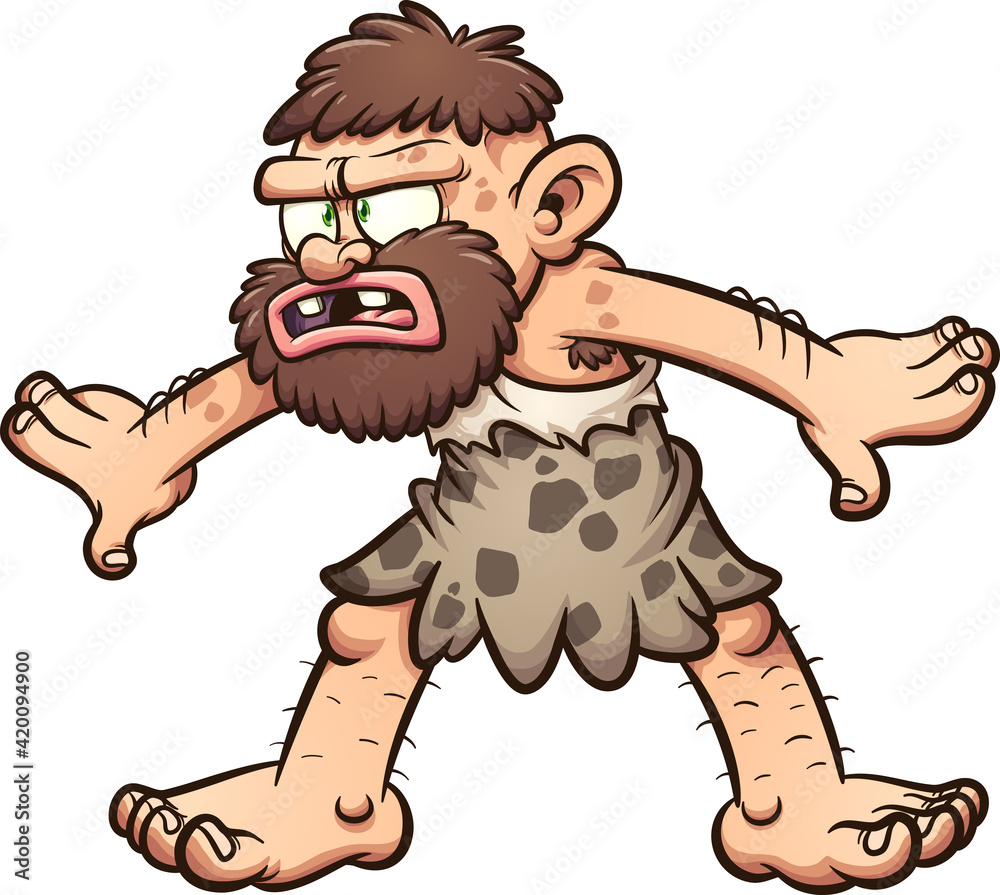 Caveman with a confused face and pose. Vector clip art illustration ...