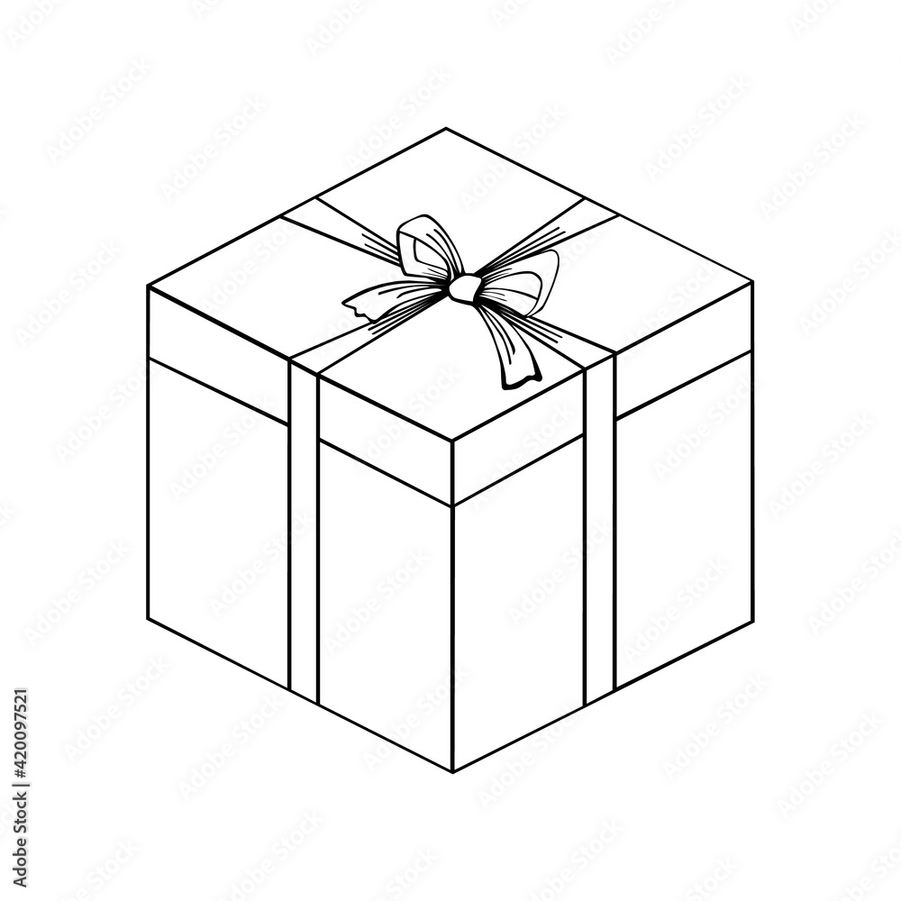 A jpeg illustration of a square gift box with a ribbon and a bow ...