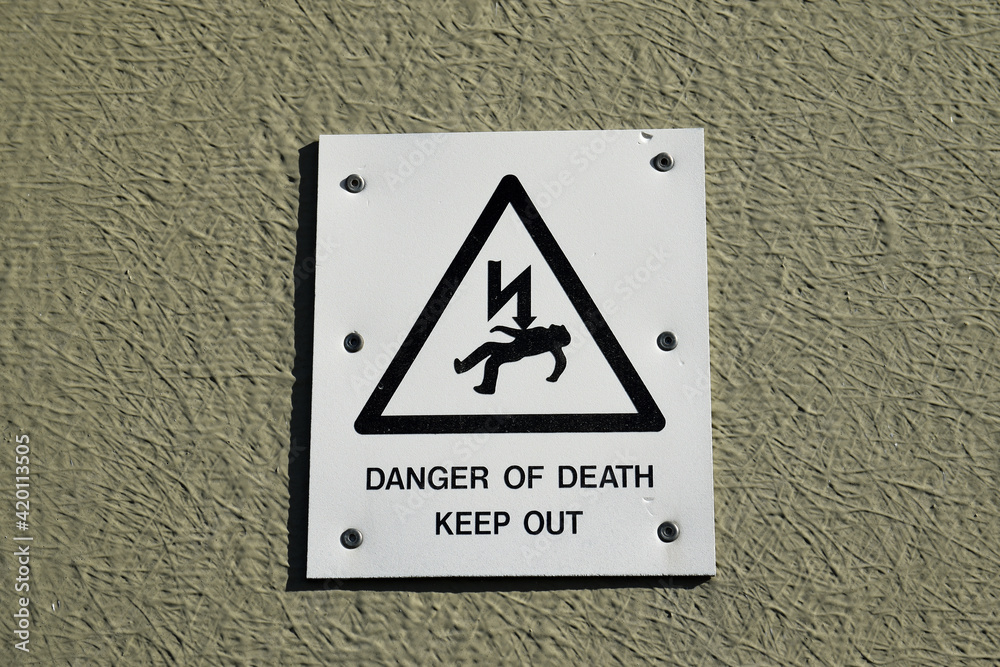 Isolated danger of death keep out sign with icon of person being ...