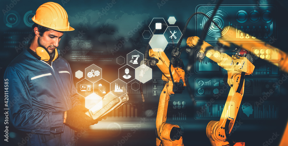 Smart industry robot arms for digital factory production technology ...