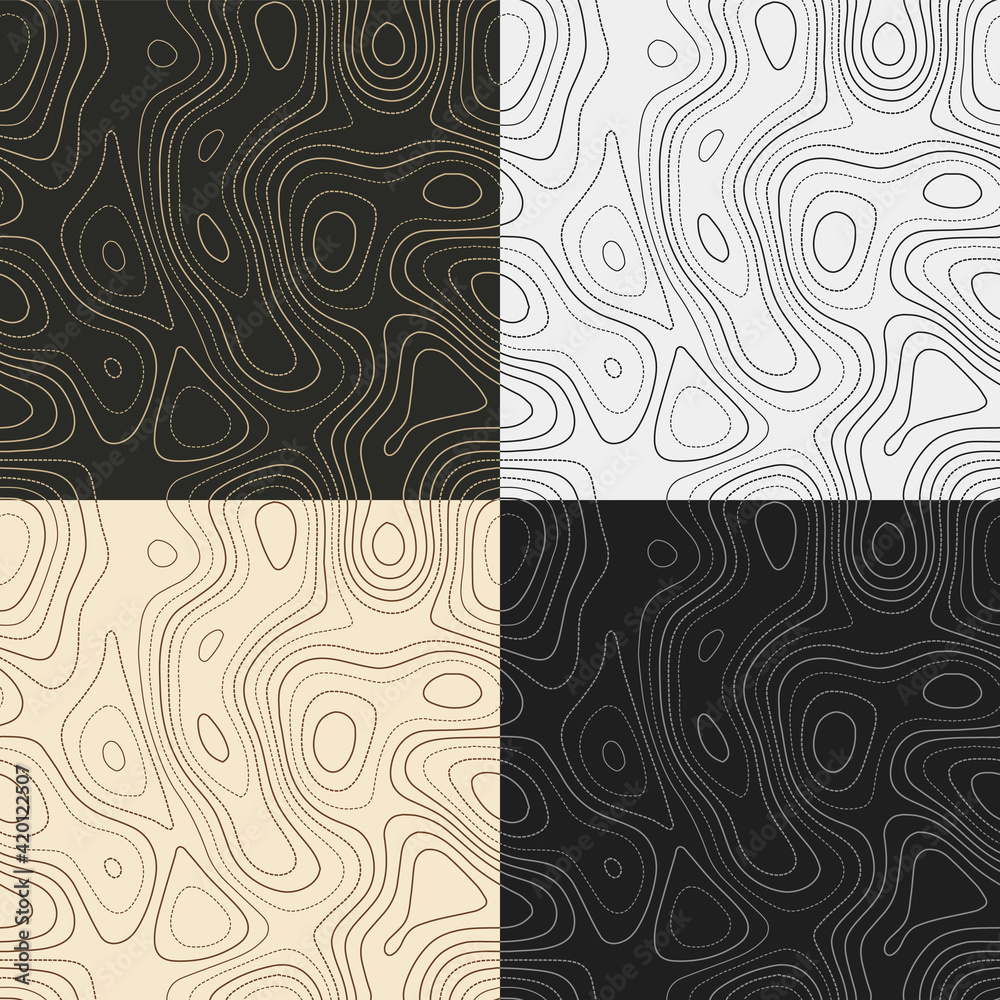 Topography patterns. Seamless elevation map tiles. Captivating isoline ...
