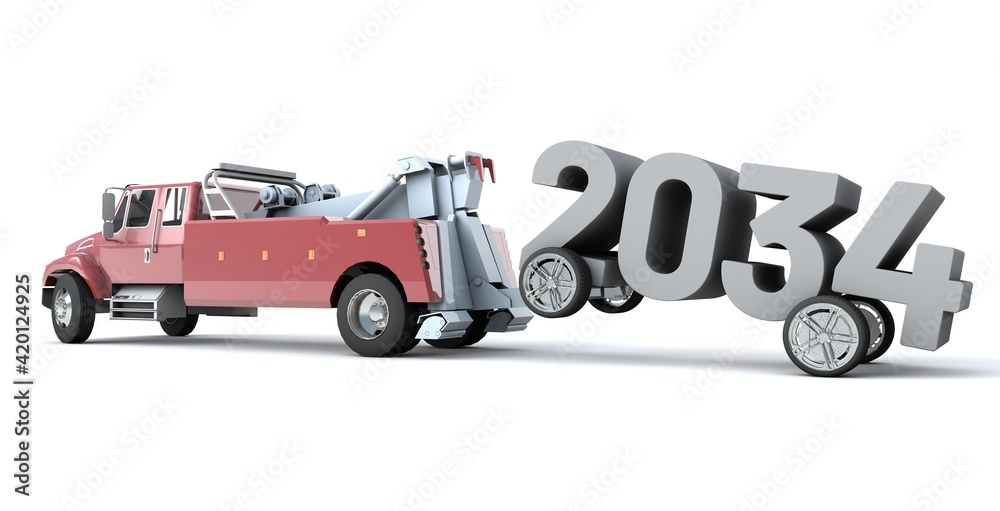 3D illustration of truck towing the number 2034 with wheels Stock-Illustration | Adobe Stock