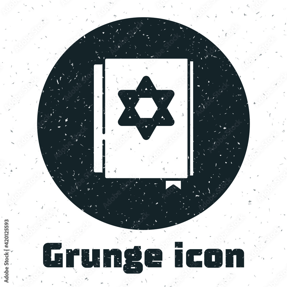 Grunge Jewish torah book icon isolated on white background. Pentateuch ...